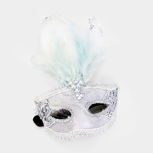 Other | Halloween Crystal Pearl Feather Masquerade Mask | Poshmark